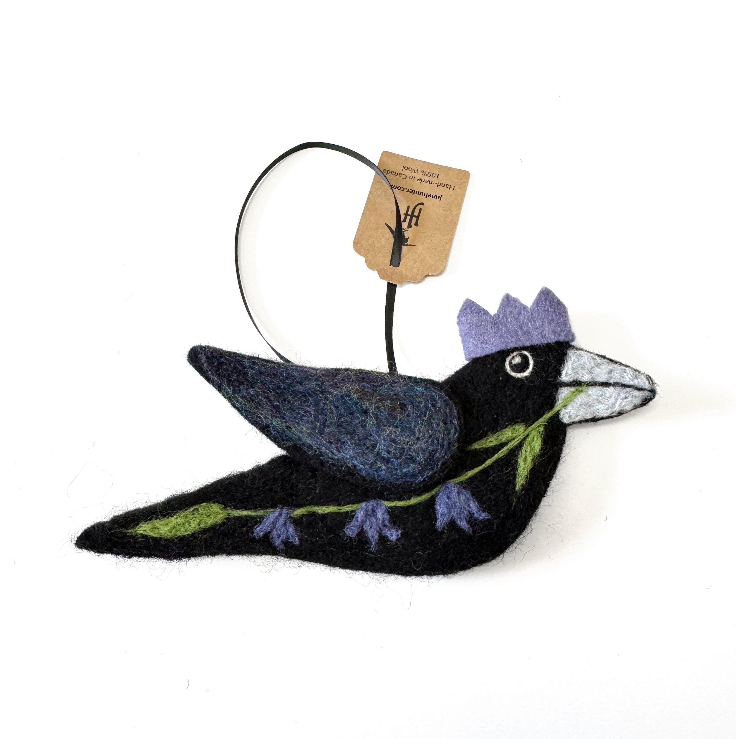 BLUEBELLS Wool Needle-Felted Crow Hanging