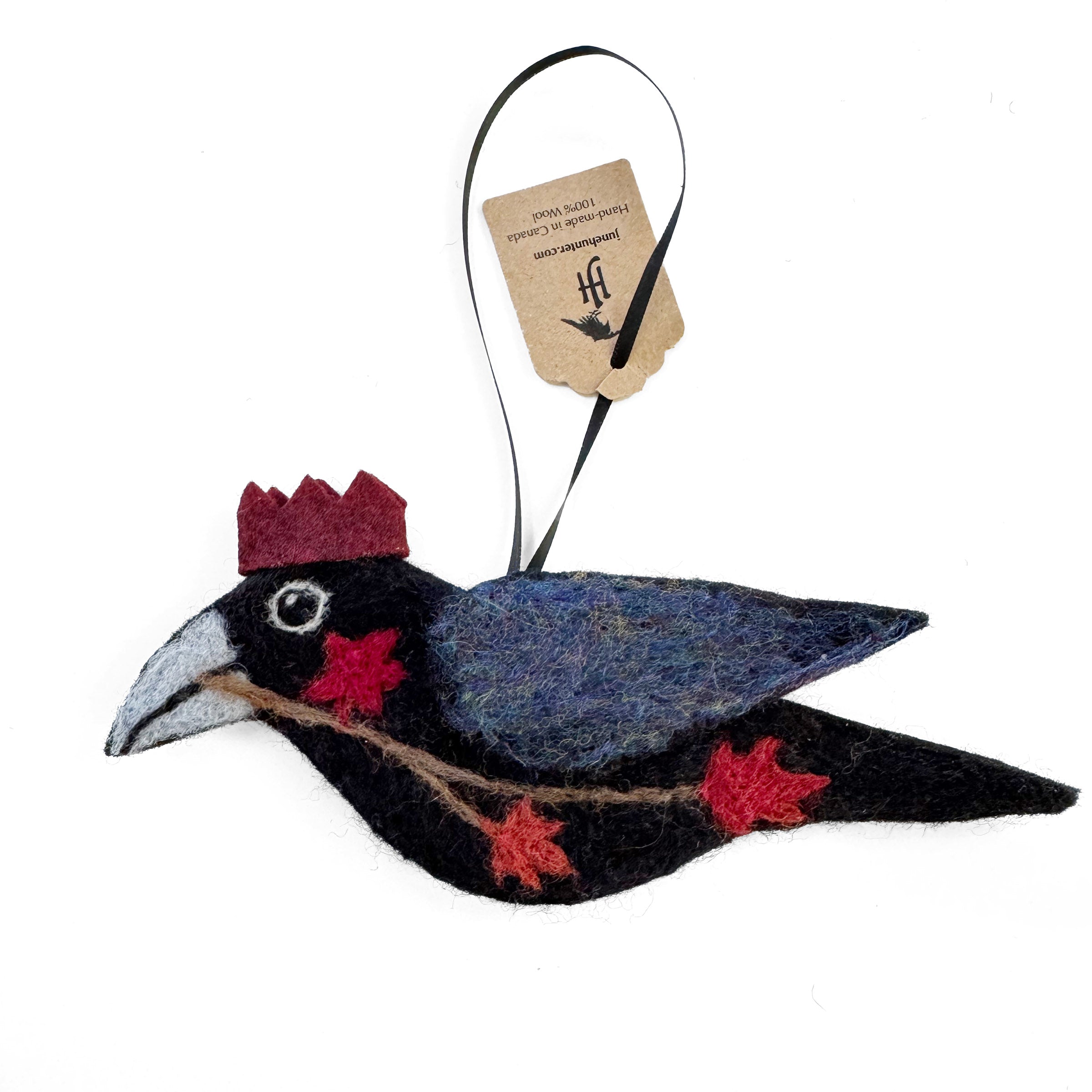 MAPLE LEAF Wool Needle-Felted Crow Hanging
